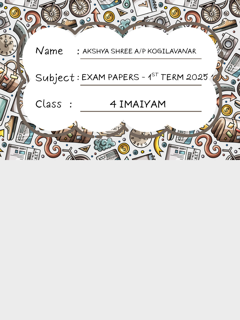 Grey Colorful Cartoon Illustration School Book Name Label | PDF