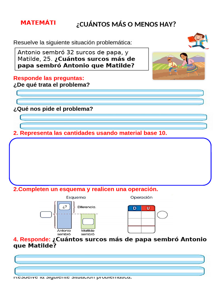 D5 A1 FICHA MAT Cuántos Más o Cuantos Menos Hay 2do Grado | PDF