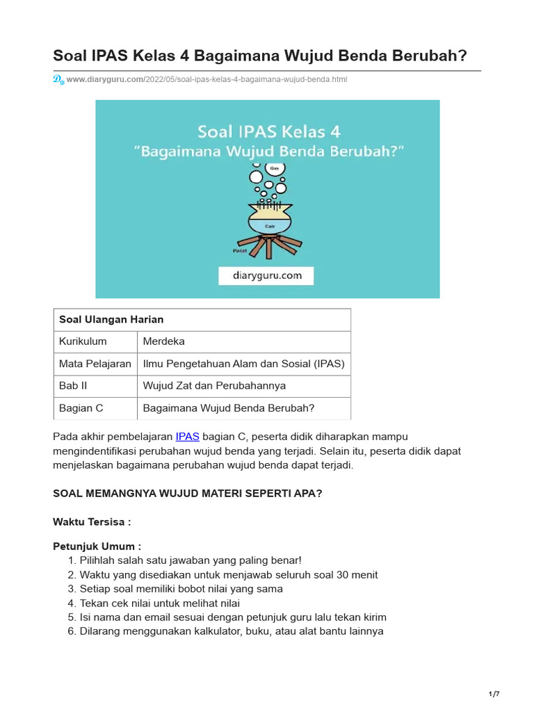 Soal IPAS Kelas 4 Bagaimana Wujud Benda Berubah | PDF