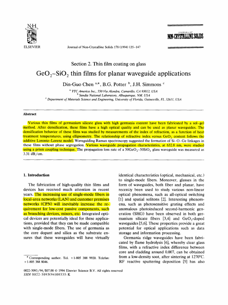 GeO2-SiO2 Thin Films for Waveguides | PDF | Optical Fiber | Physical ...