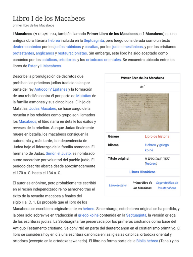 Historia del Primer Libro de los Macabeos | PDF