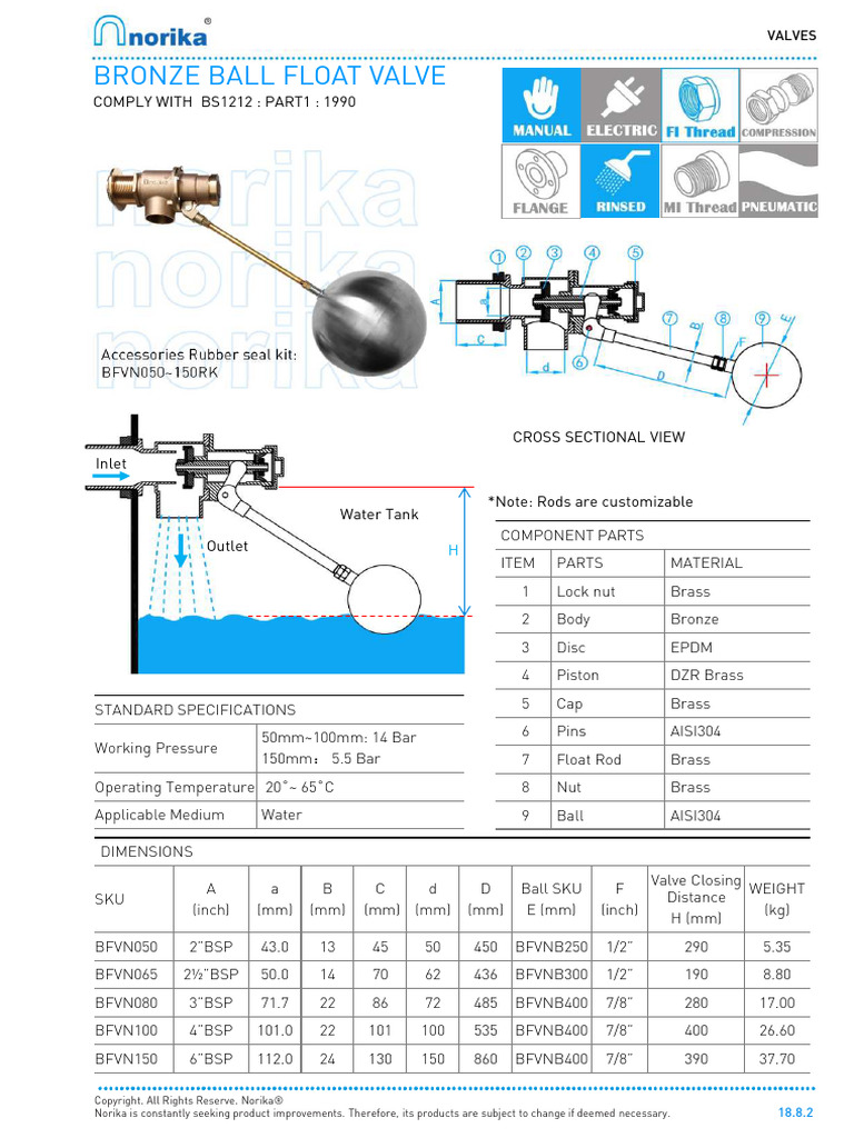 Bronze Ball Float Valve Specifications | PDF | Valve | Brass