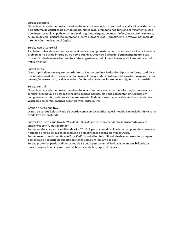 Tipos e Graus de Surdez Explicados | PDF