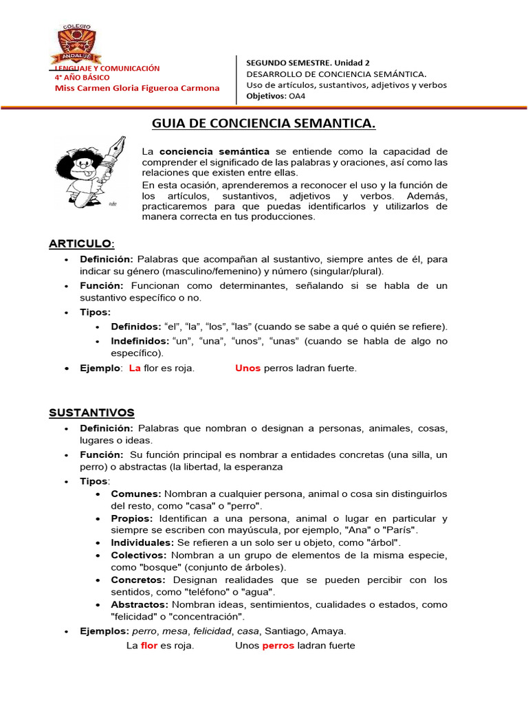 Guía de Conciencia Semántica | PDF | Sustantivo | Adjetivo