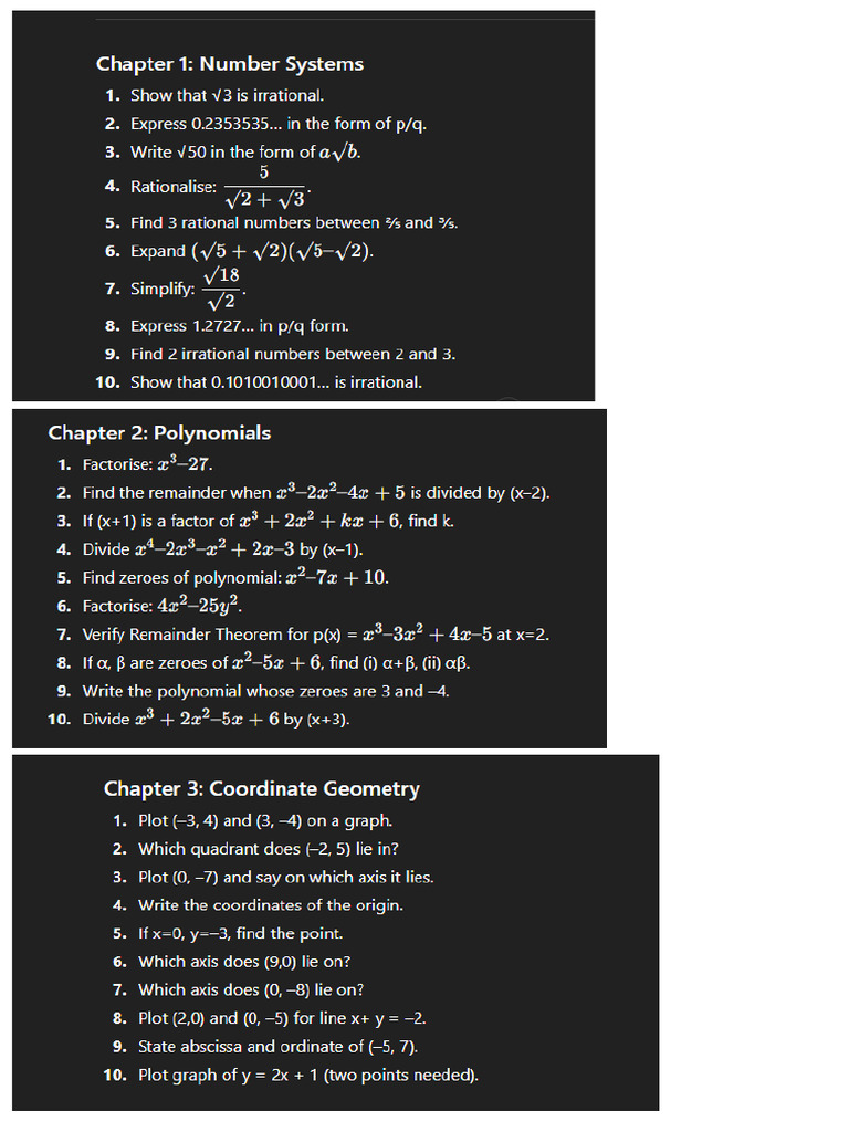 Class 9 Practice Qustion Maths All Chapter | PDF