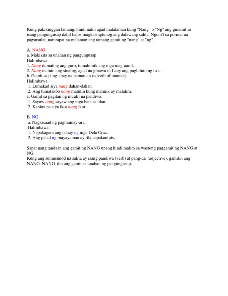 Filipino-Wastong Gamit-Nang at NG | PDF