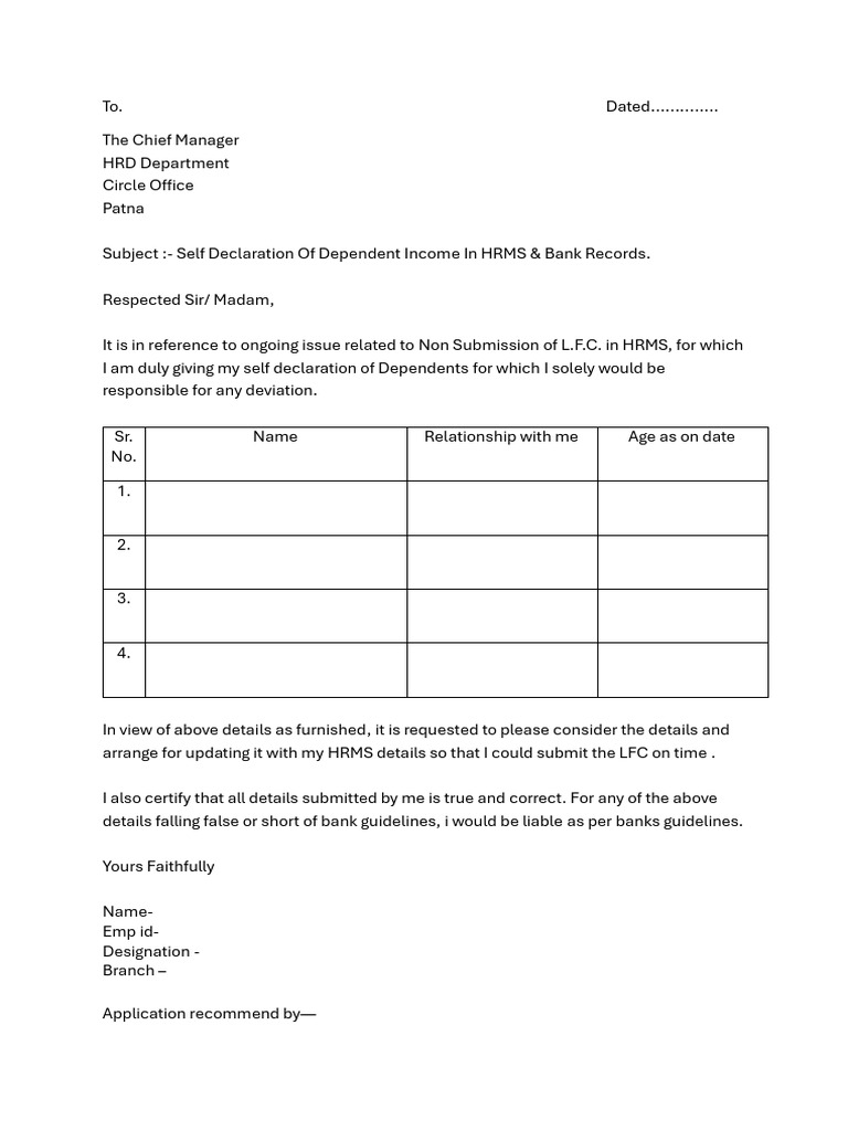 Dependent Detail Declaration | PDF