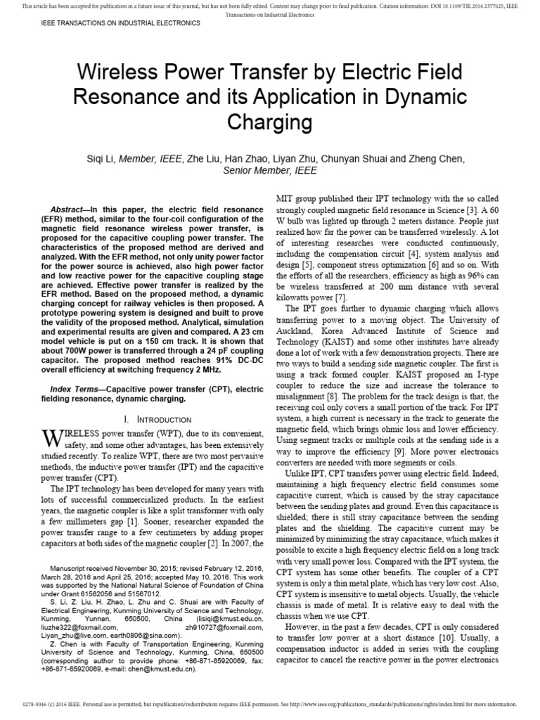 6 - WPT by Electric Filed Resonance and Its Application in Dynamic ...