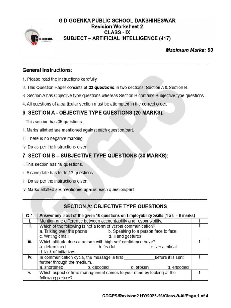 Revision-Worksheet2 IX AI 17564879741859 | PDF | Artificial ...