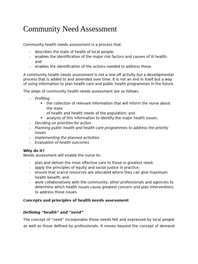 Community Need Assessment | PDF | Focus Group | Community