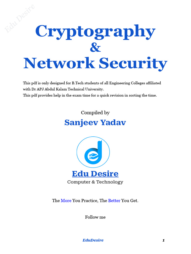 Cryptography and Network Security | PDF | Encryption | Public Key Cryptography