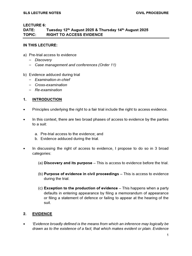 Access to Evidence in Civil Procedure | PDF | Discovery (Law ...