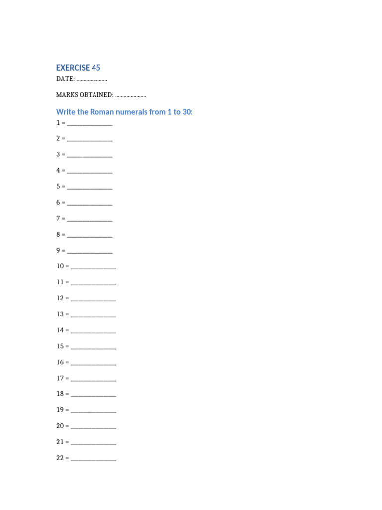 Roman Numerals Exercise | PDF
