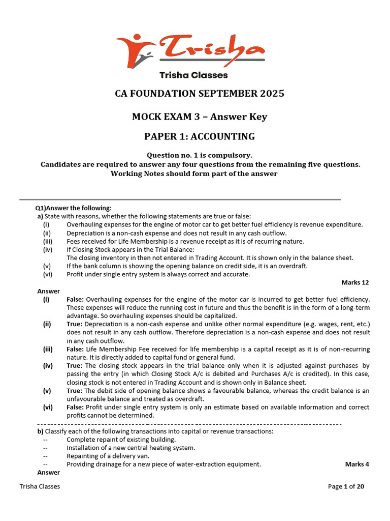 Mock 3 - Paper 1 Answer Key | PDF | Expense | Debits And Credits