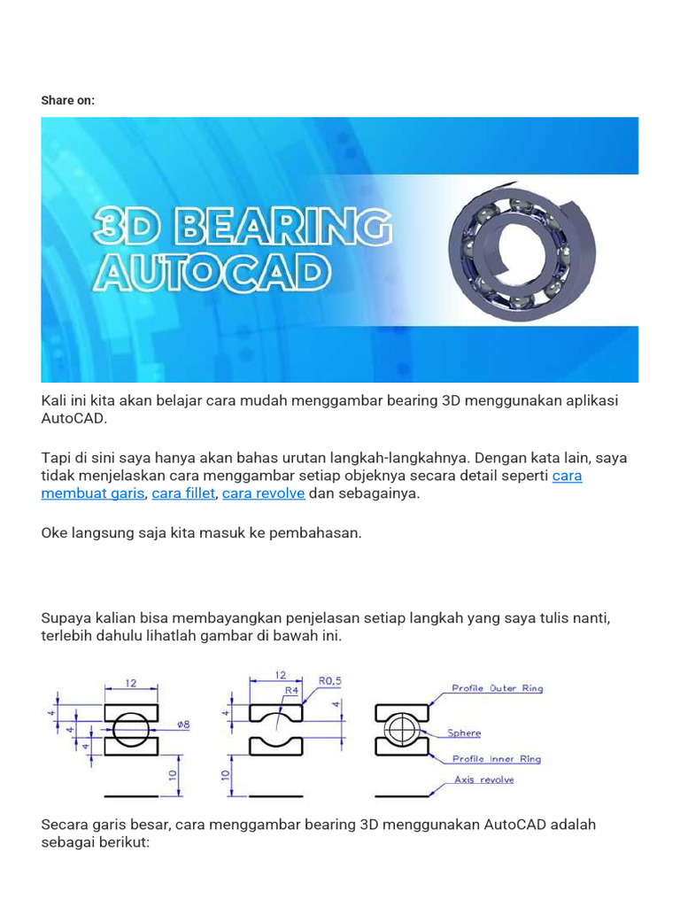 Cara Menggambar Bearing 3D di AutoCAD | PDF