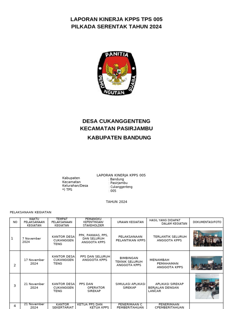 Laporan Kinerja Kpps Tps 005 | PDF