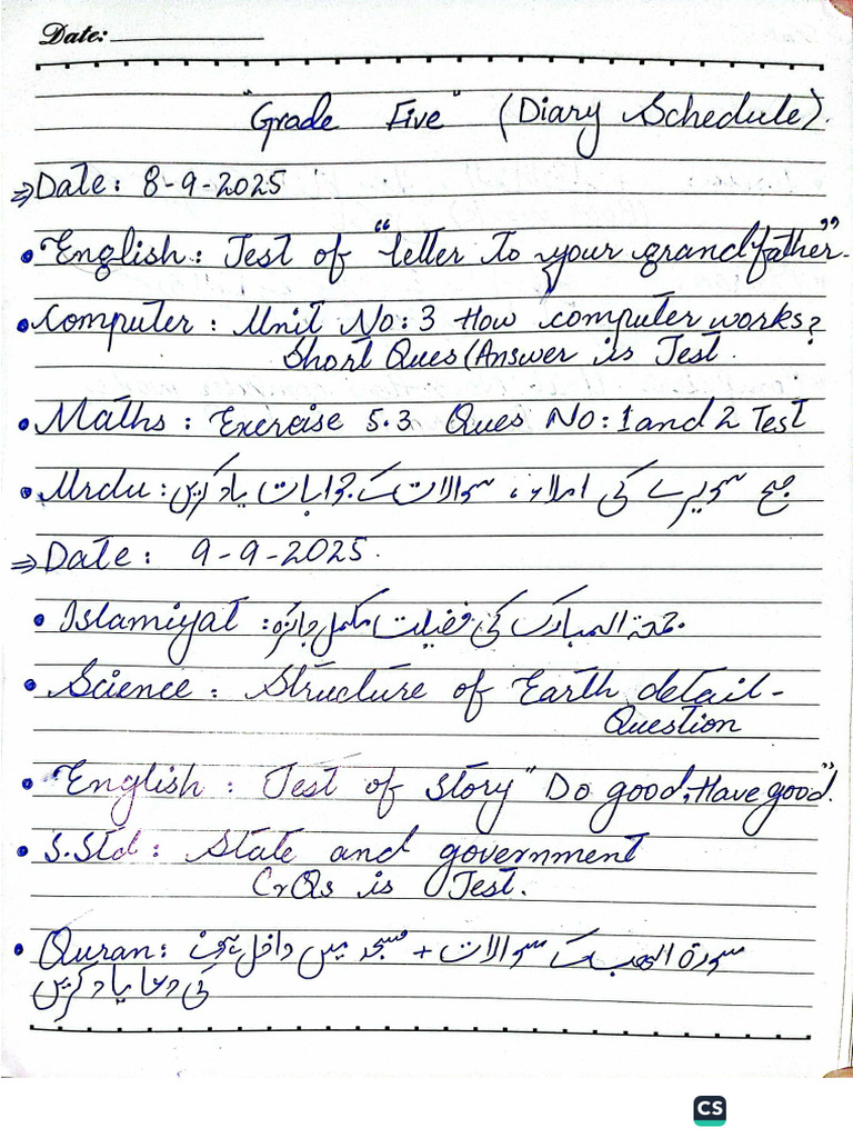Diary Schedule Grade 5 | PDF