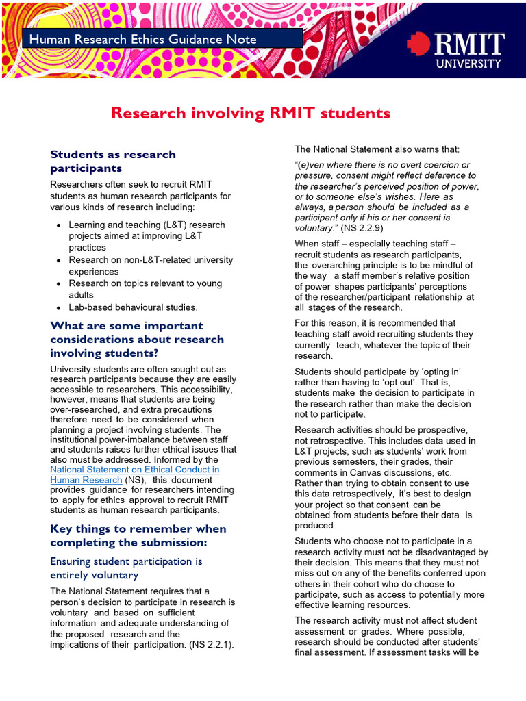 HRE Note - Research Involving RMIT Students | PDF | Consent | Data