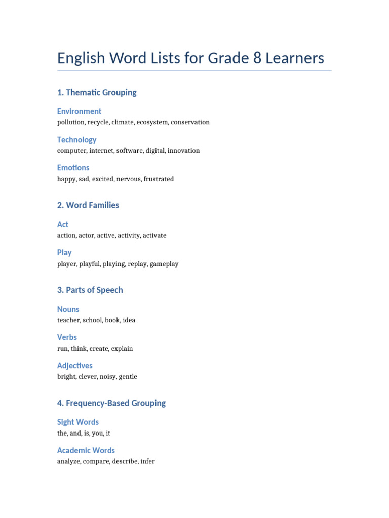 Grade8 English Word Lists | PDF