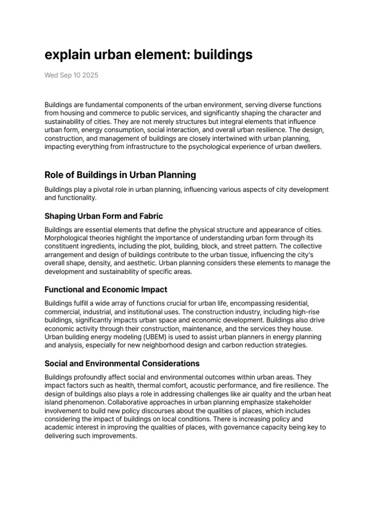 Role of Buildings in Urban Planning | PDF | Green Building | City
