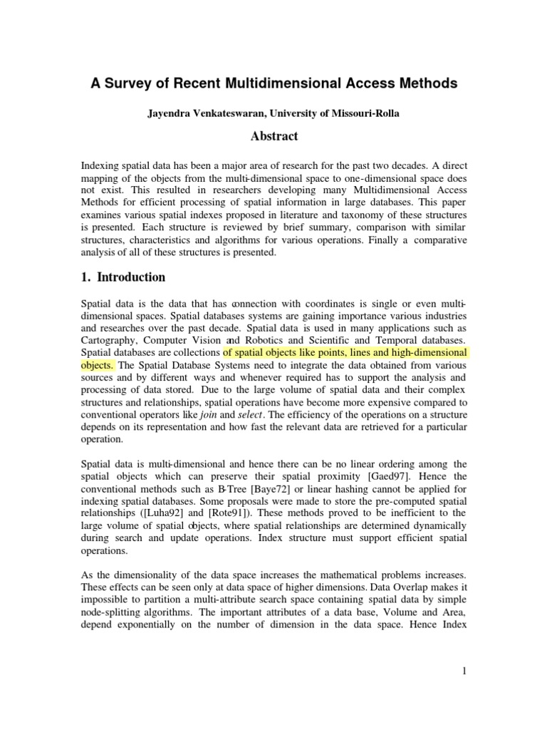 A Survey of Recent Multidimensional Access Methods | PDF | Database ... A Survey of Recent Multidimensional Access Methods | PDF | Database ...