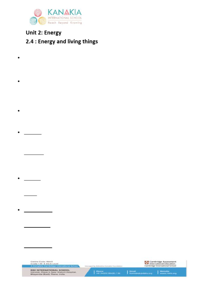 Unit 2: Energy 2.4: Energy and Living Things | PDF