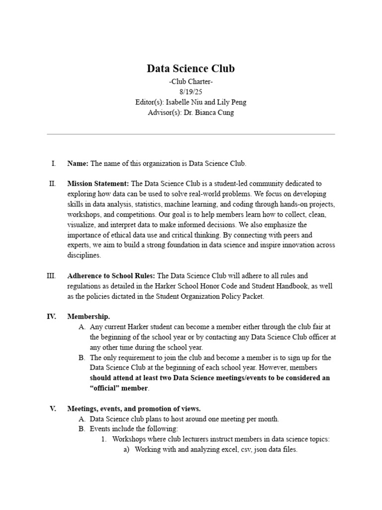 Data Science Club Charter | PDF | Data Science | Science