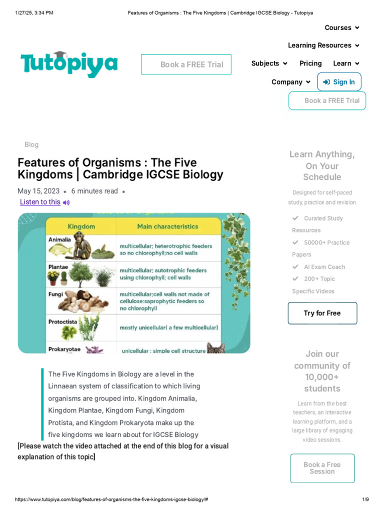 Features of Organisms - The Five Kingdoms - Cambridge IGCSE Biology ...