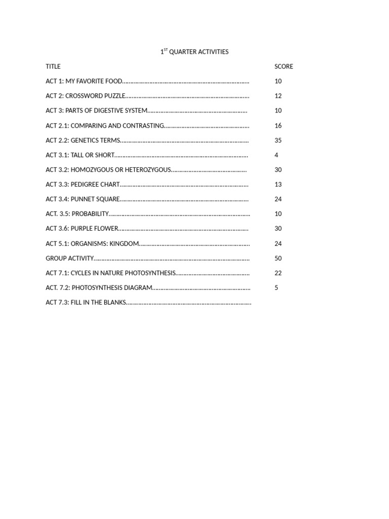 1st Quarter Activities | PDF