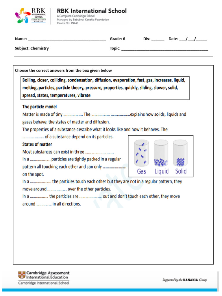 WS Grade 6 Particle Theory | PDF