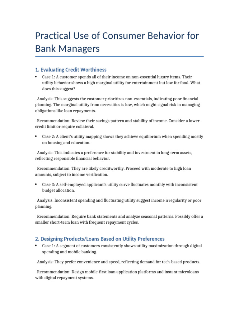 Practical Use Cases For Bank Managers | PDF | Loans | Utility
