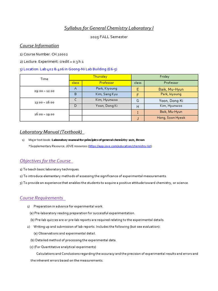 General Chemistry Lab I Syllabus 2025 | PDF | Turnitin | Laboratories