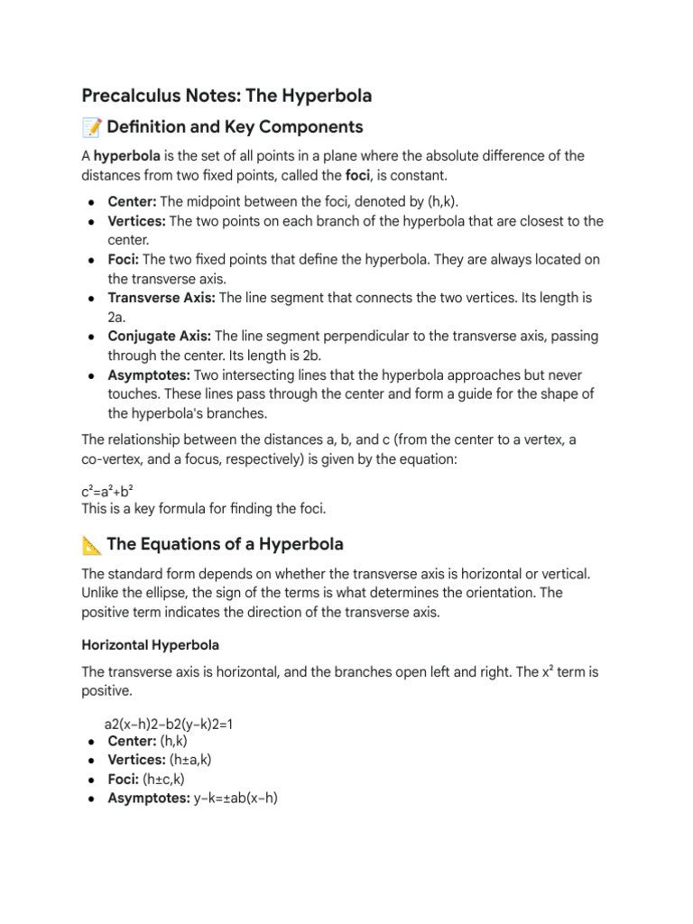 Precalculus Notes - The Hyperbola. | PDF | Euclidean Geometry ...