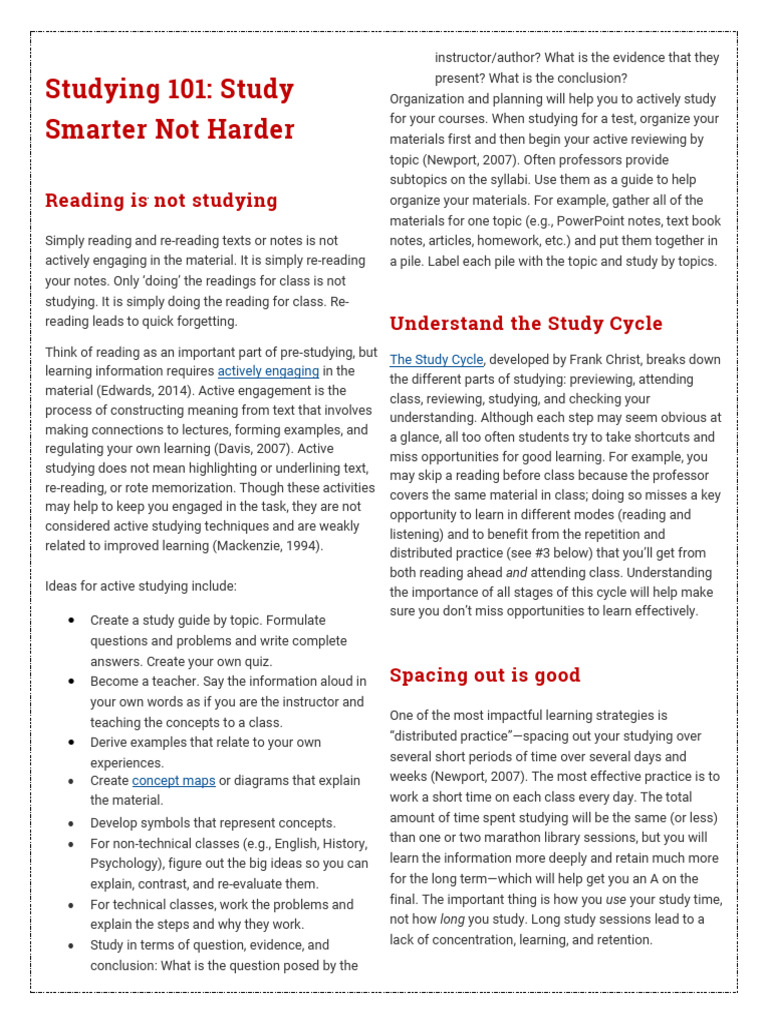 Studying 101: Study Smarter Not Harder | PDF | Learning | Concept
