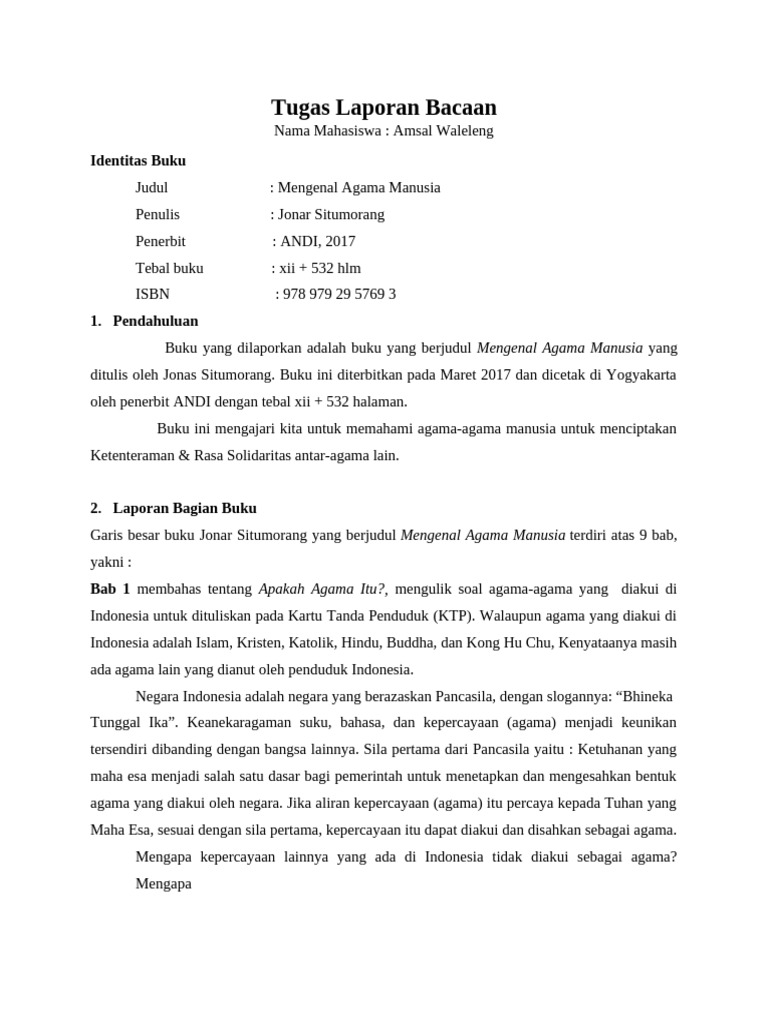 Contoh Tugas Laporan Bacaan | PDF
