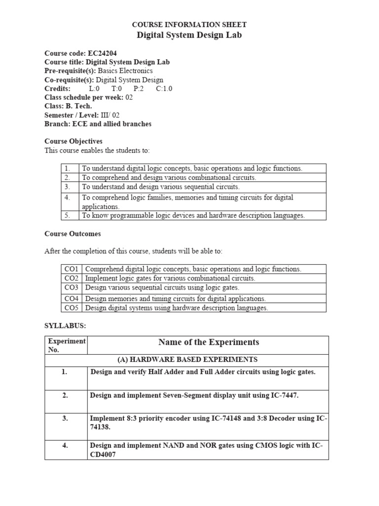 EC24204 Digital System Design Lab | PDF | Logic Gate | Computing