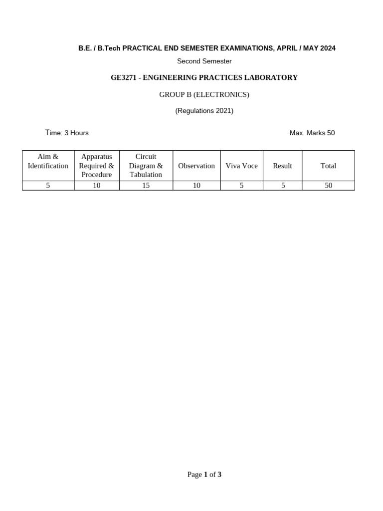 B.E. Electronics Lab Exam Guide 2024 | PDF