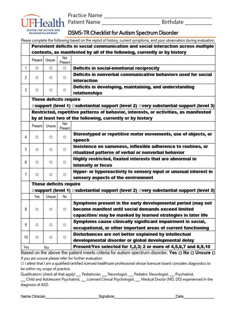 DSM-5 Autism Spectrum Disorder Checklist | PDF | Autism | Mental Disorder