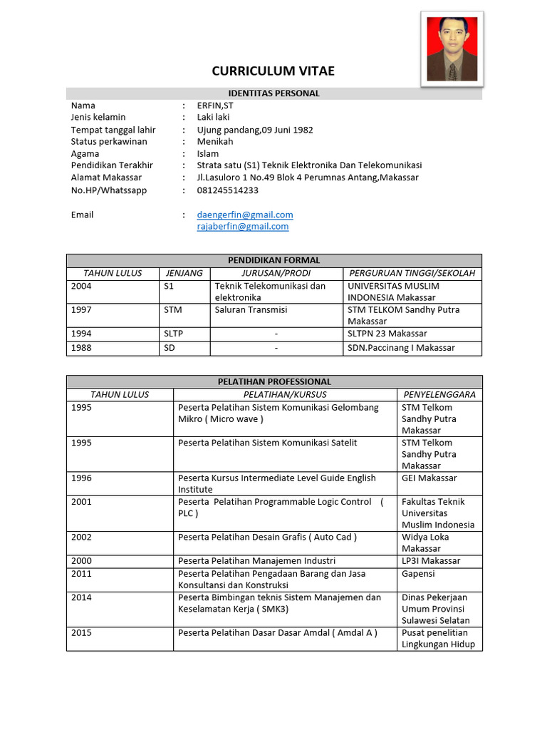 Curriculum Vitae Erfin (New) | PDF