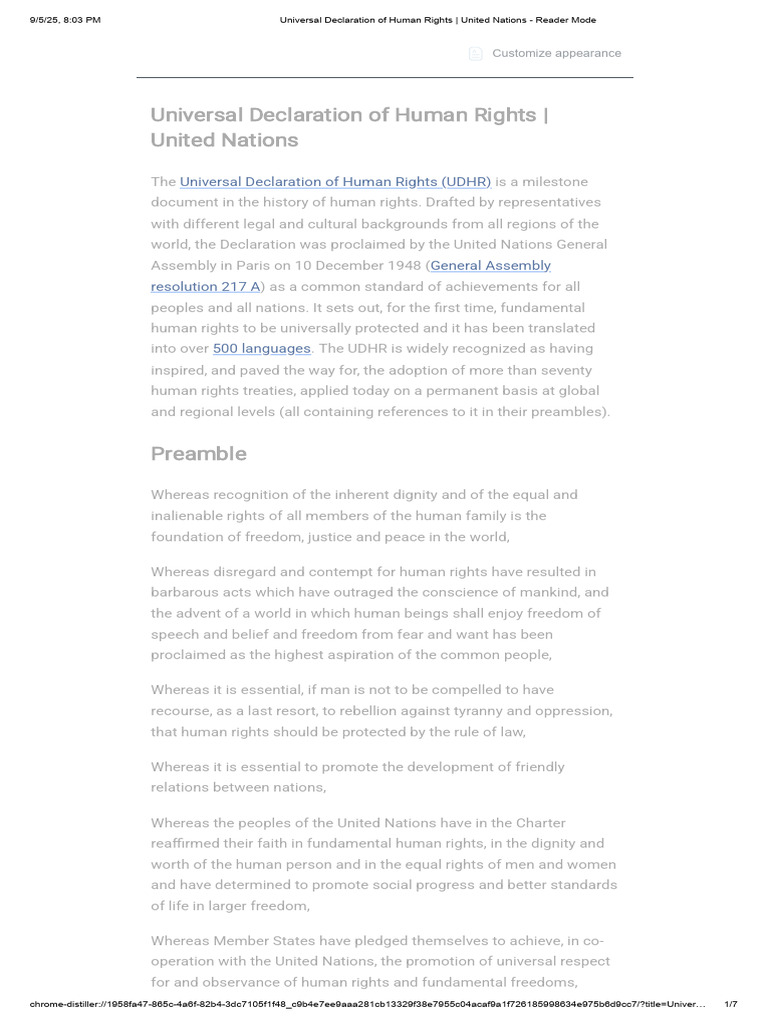 Universal Declaration of Human Rights - United Nations - Reader Mode ...