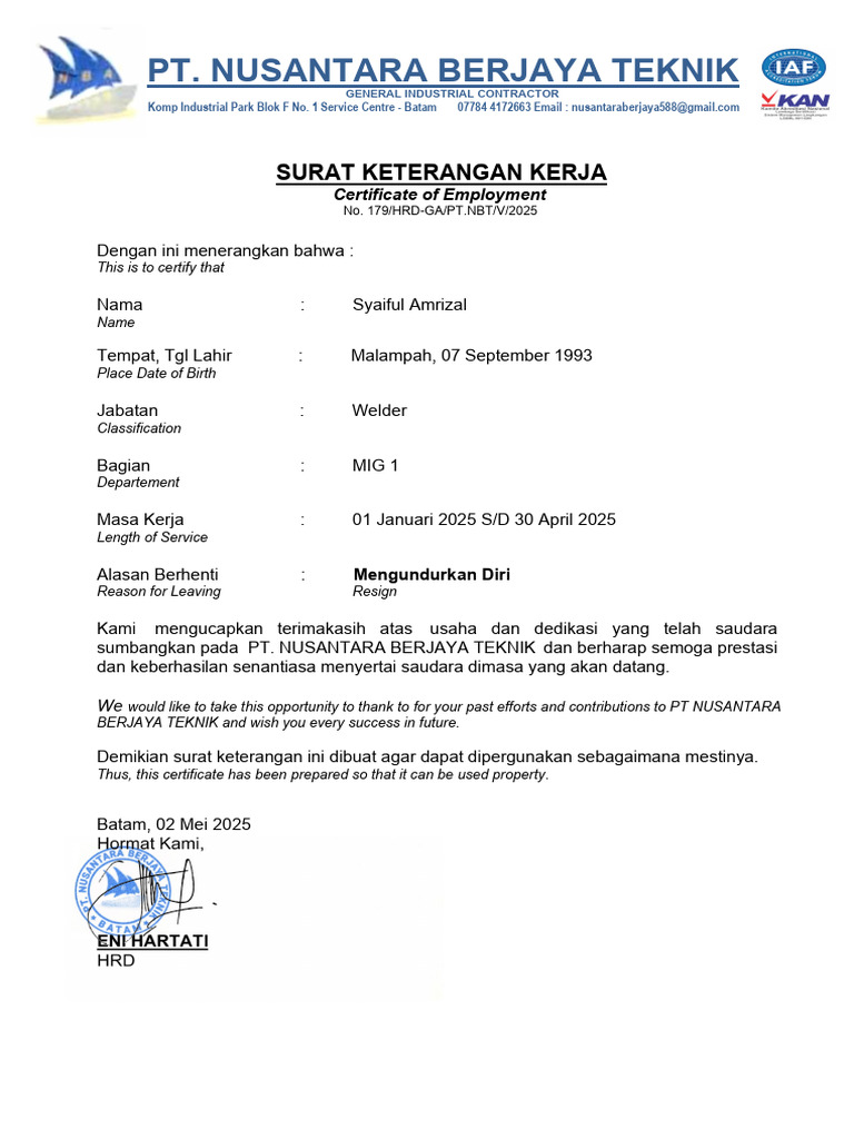 Pt. Nusantara Berjaya | PDF