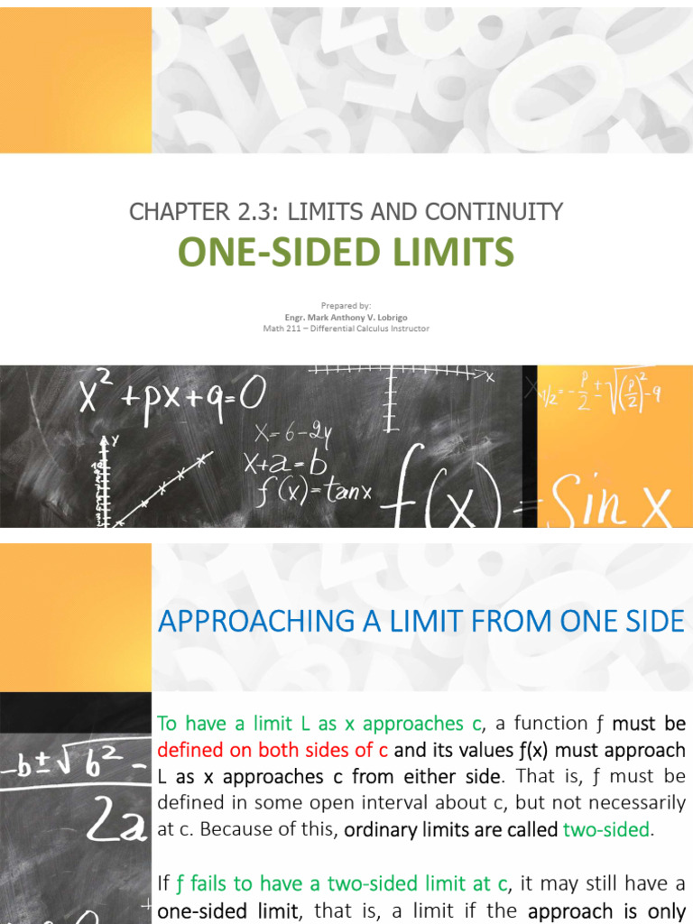 One-Sided Limits in Calculus | PDF | Limit (Mathematics) | Function ...