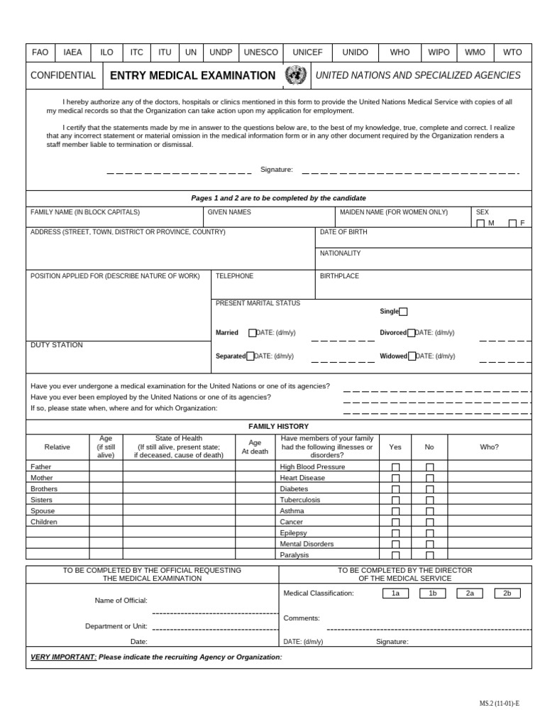 UN Medical Examination Form MS-2 | PDF | Heart | United Nations