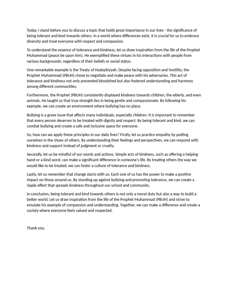 Speech Being Kind and Tolerant, How To Prevent The Culture of Bullying ...