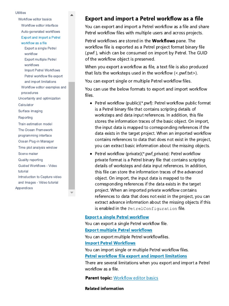 Export and Import a Petrel Workflow as a File | PDF