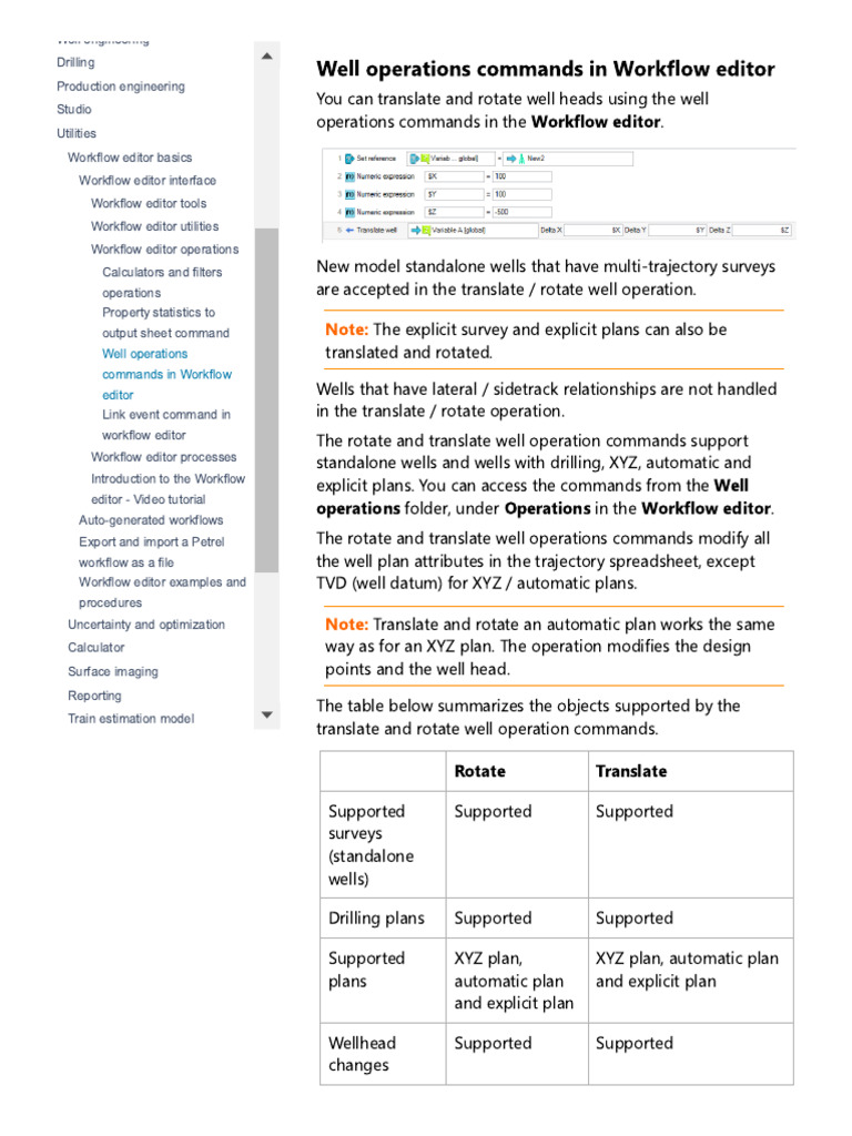 Well Operations Commands in Workflow Editor | PDF