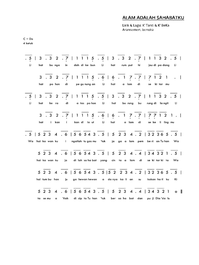 Partitur Lagu Alam Adalah Sahabatku | PDF