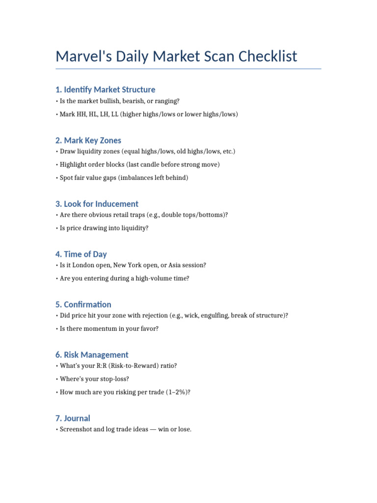 Daily Market Scan Checklist for Traders | PDF