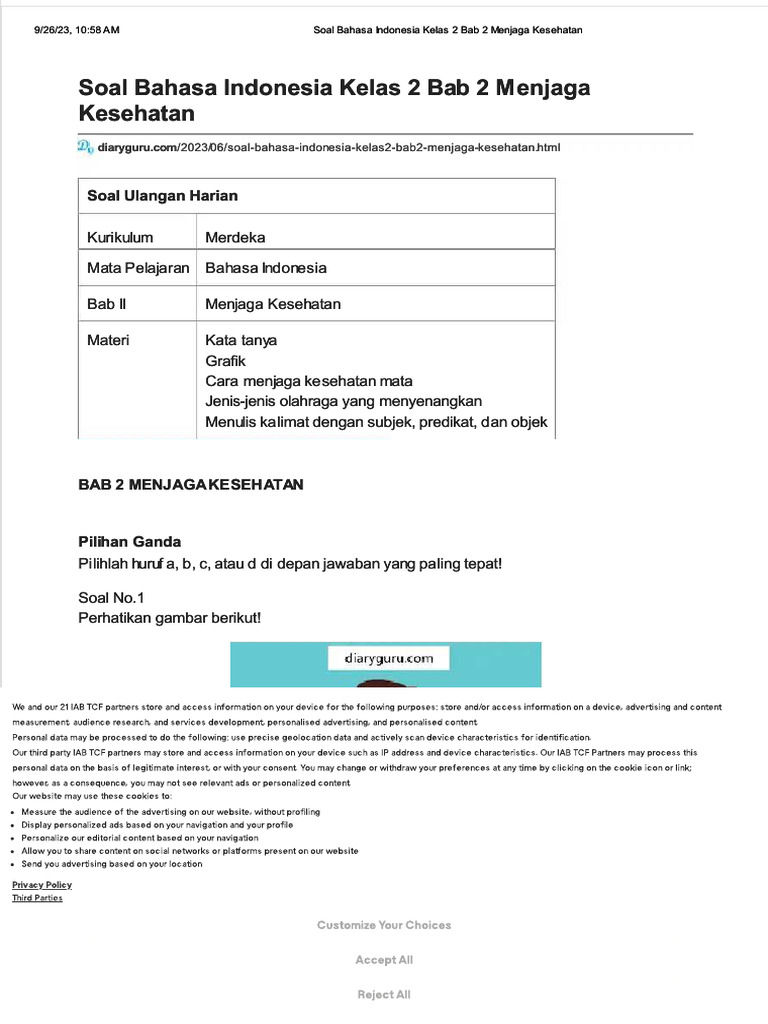 Soal Bahasa Indonesia Kelas 2 Bab 2 | PDF