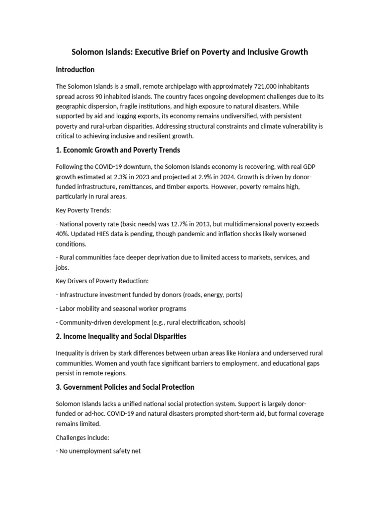 Poverty and Growth in Solomon Islands | PDF | Poverty | Poverty ...